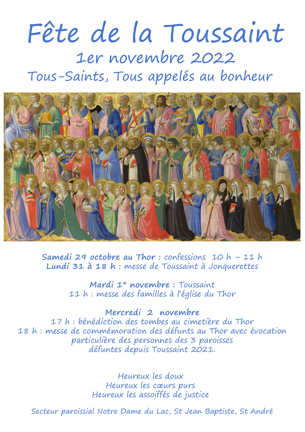 Fête de la Toussaint 2022 - le programme - Secteur paroissial ND du lac, St Jean Baptiste, St André